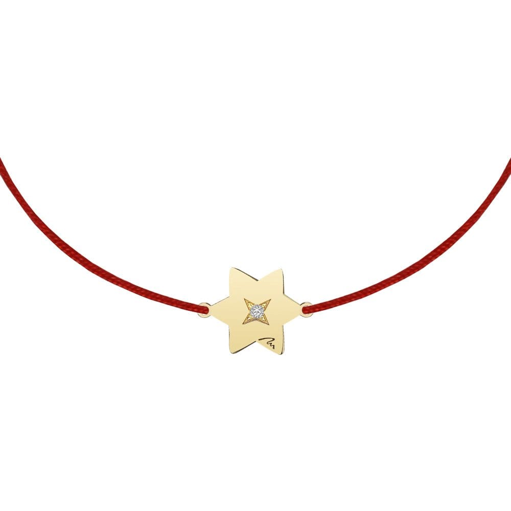 Bratara pe snur Stea, cu diamant alb, din aur galben 14 KT - Malvensky