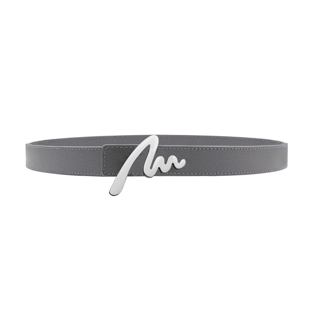 Monogram M belt, gray leather - Malvensky