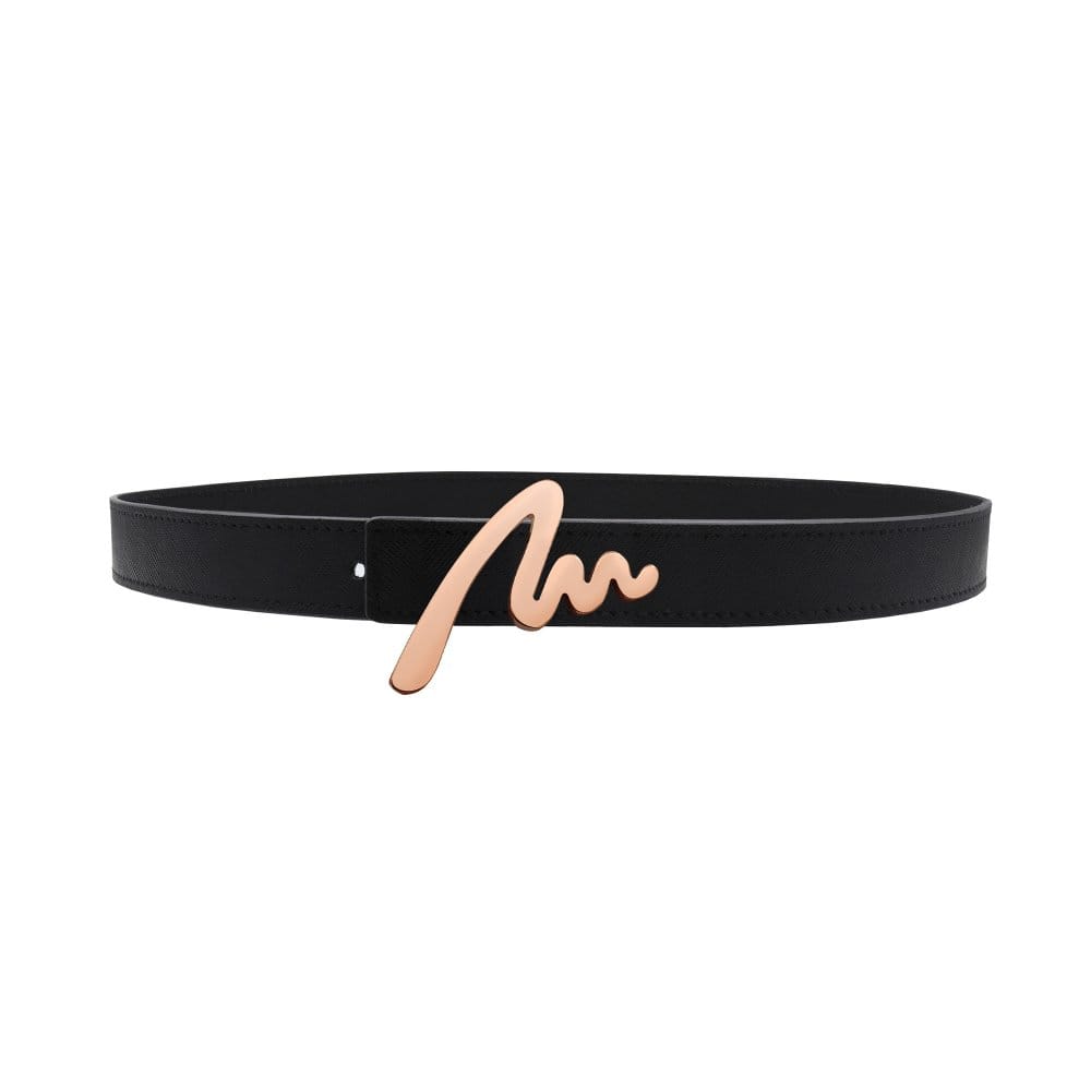 Monogram M belt, black leather - Malvensky