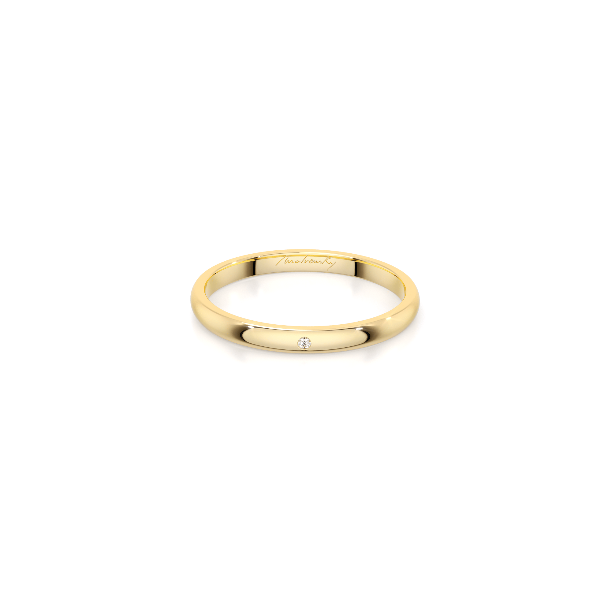 14 KT yellow gold Iconic slim wedding ring with one diamond - Malvensky