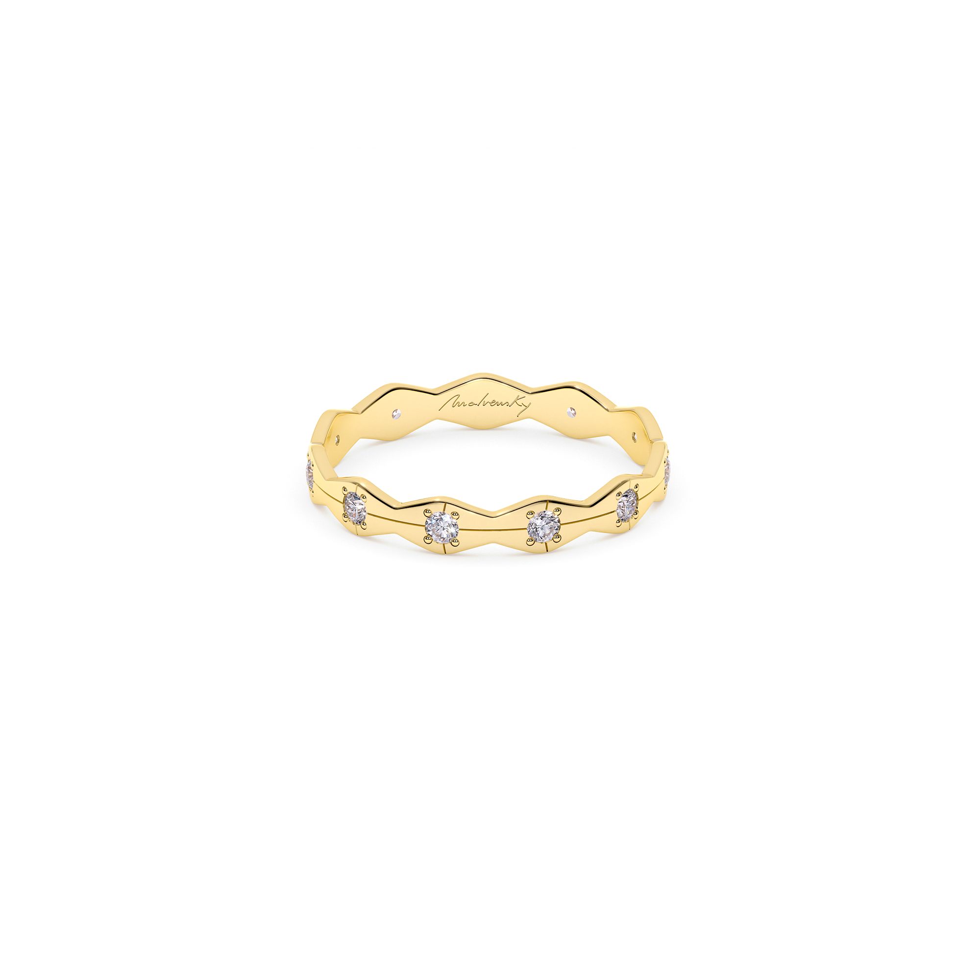 Inel Infinity, subtire, cu diamante albe, din aur galben 14 KT - Malvensky