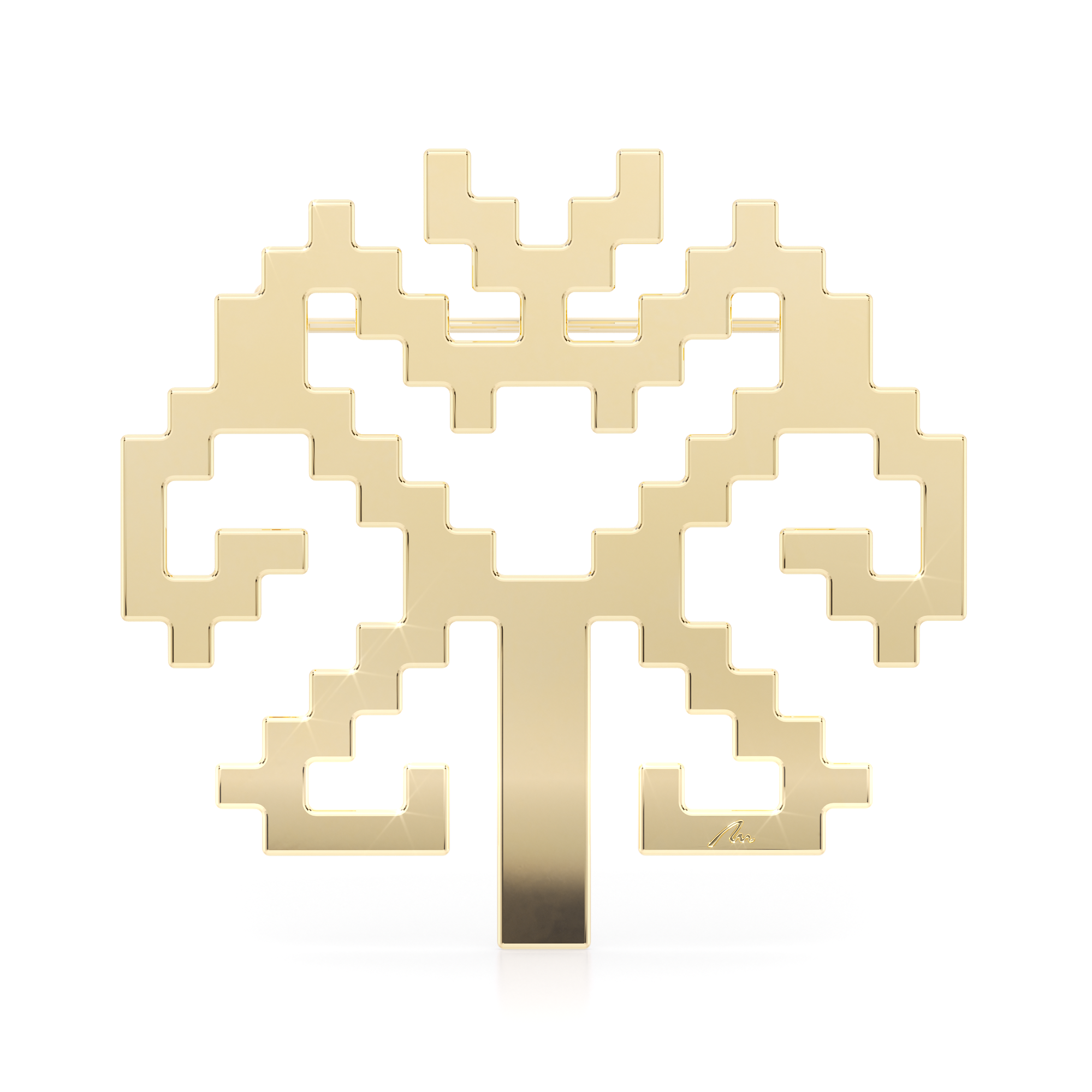 Yellow gold plated brass Traditional Tree of Life Martisor brooch ...